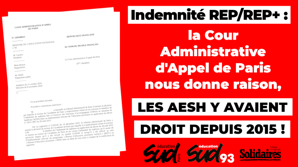 Les AESH doivent bénéficier de la prime REP/REP+ rétroactivement ...